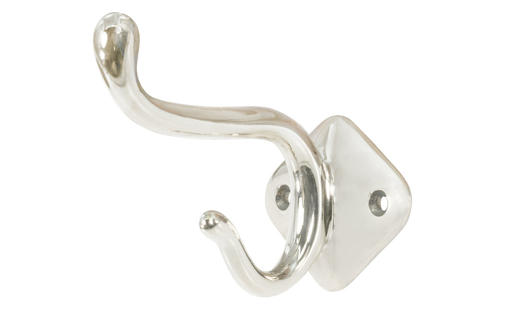 Vintage-Style Solid Brass Double Hook ~ Polished Nickel Finish