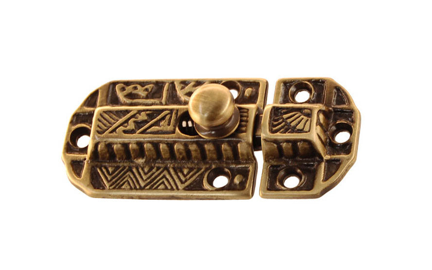 Ornate Spring-Loaded Antique Brass Latch Catch