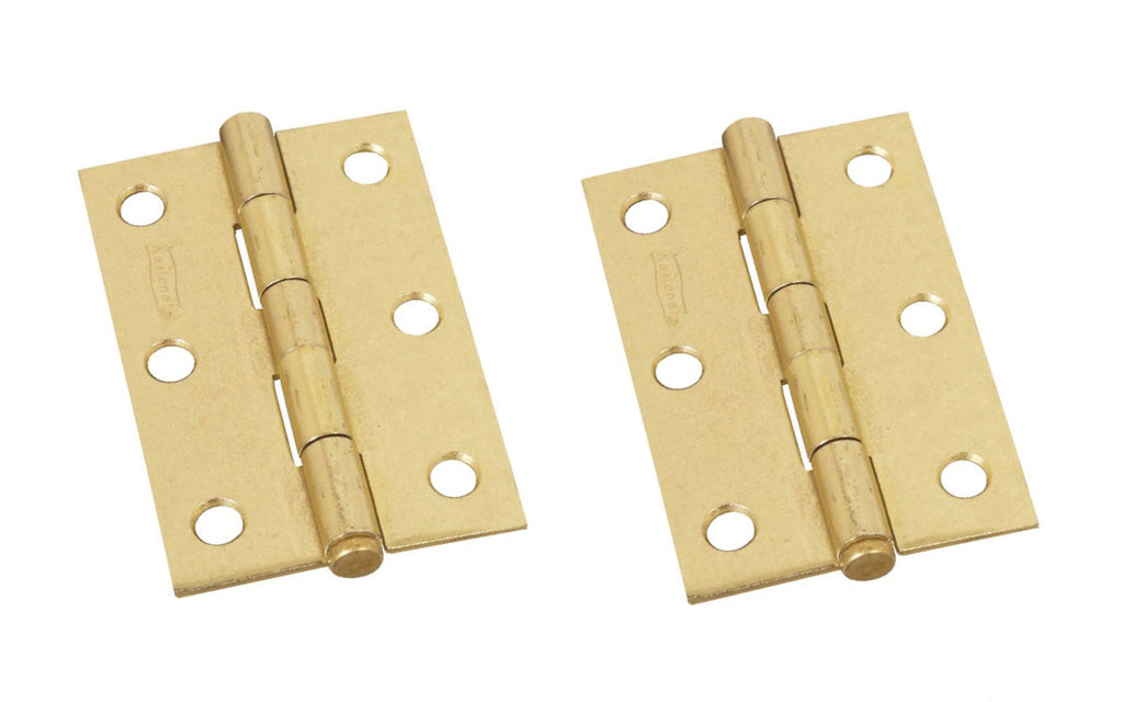3" Brass-Plated Loose-Pin Narrow Hinges - 2 Pack