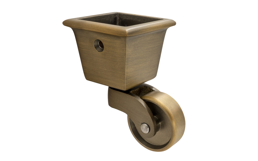 Solid Brass Square Socket Caster ~ 1-1/4" Wheel