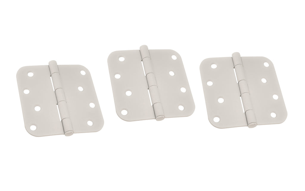Three of 4" White Finish Door Hinges - 5/8" Radius