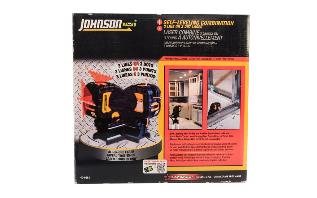 Johnson Level Self-Leveling Combination 3-Line Laser ~ 40-6683